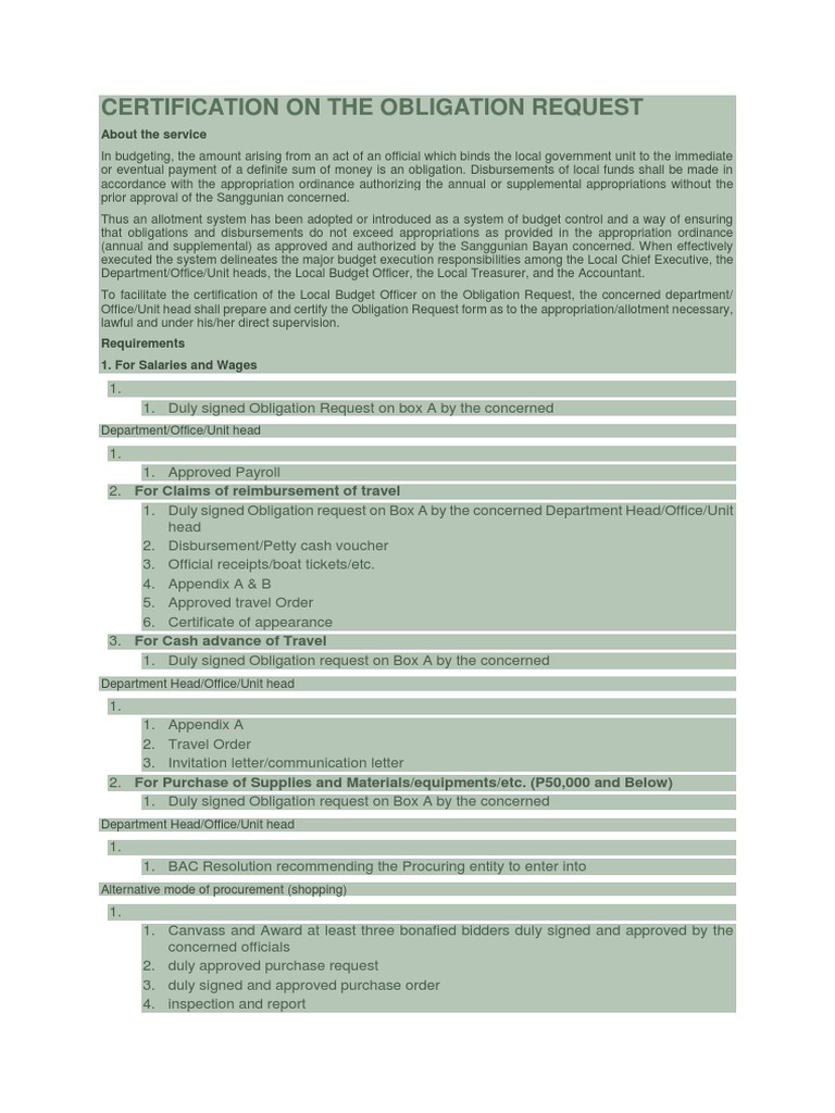 Certification On The Obligation Request | PDF | Appropriation (Law) | Budget