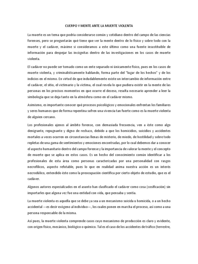 Cuerpo y Mente Ante La Muerte Violenta | PDF | Muerte | Suicidio