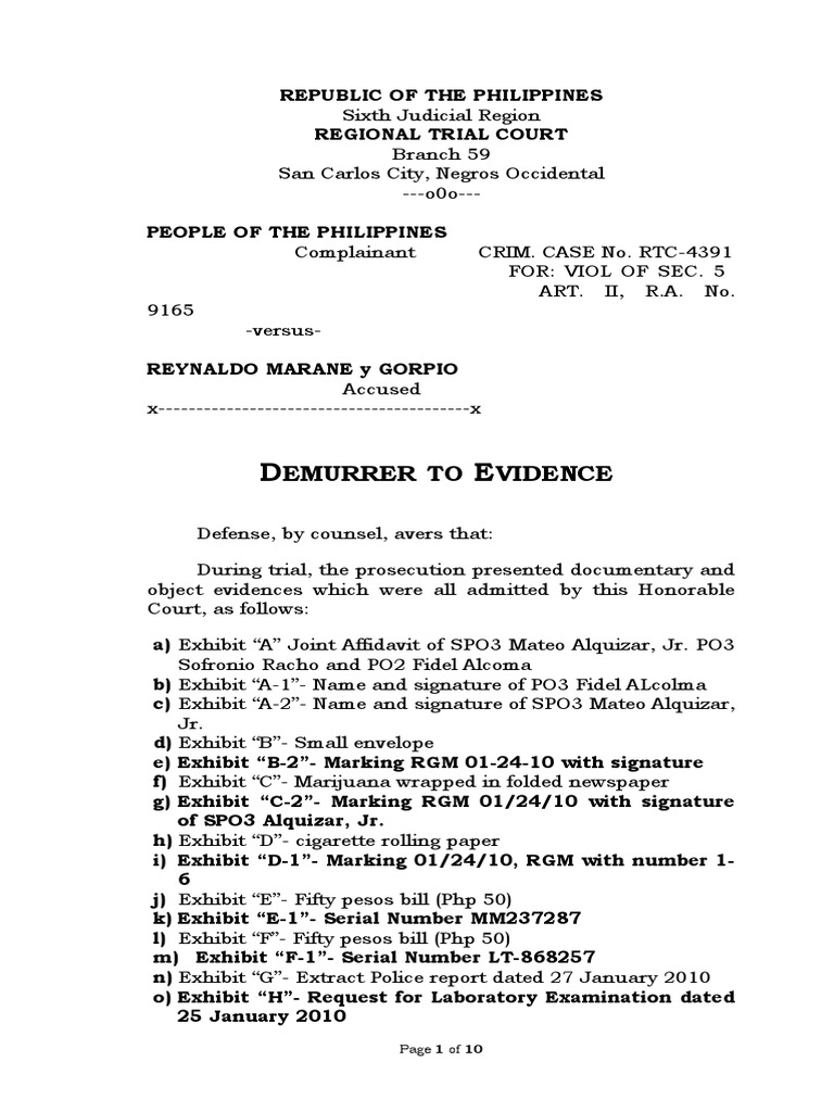 Demurrer To Evidence