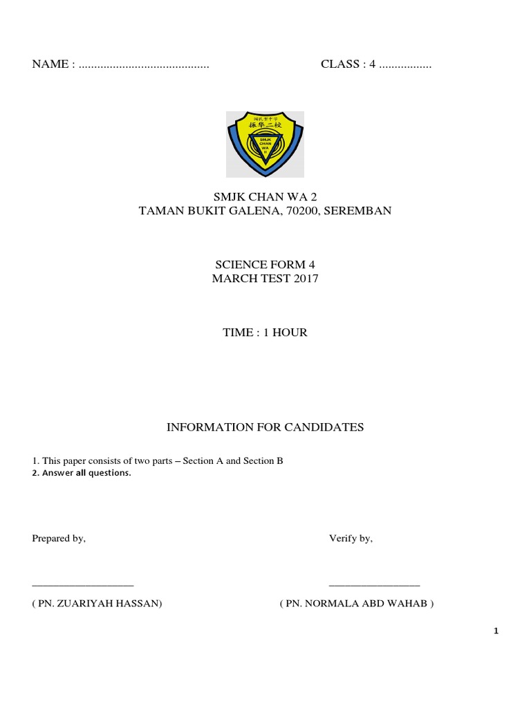 Sains Form 4 March | PDF | Neuron | Meiosis