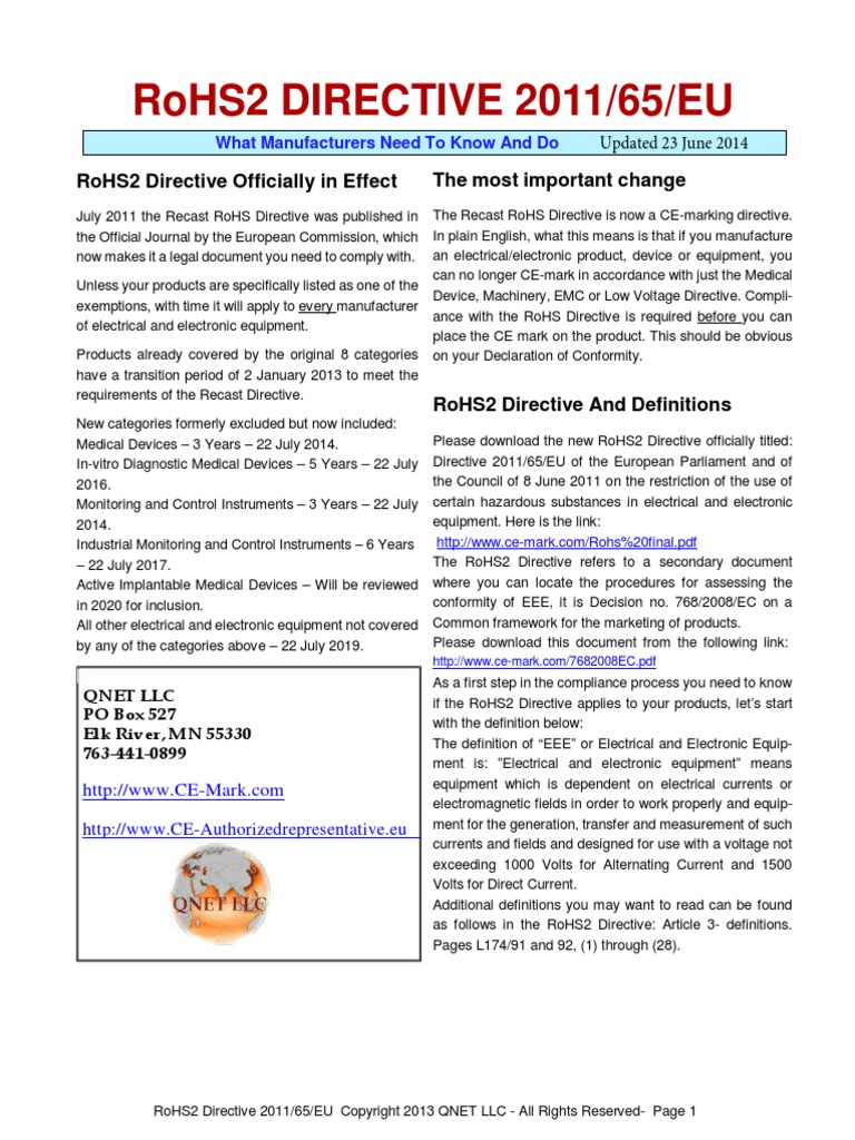 Rohs2 Directive 2011/65/eu: Rohs2 Directive Officially in Effect The ...