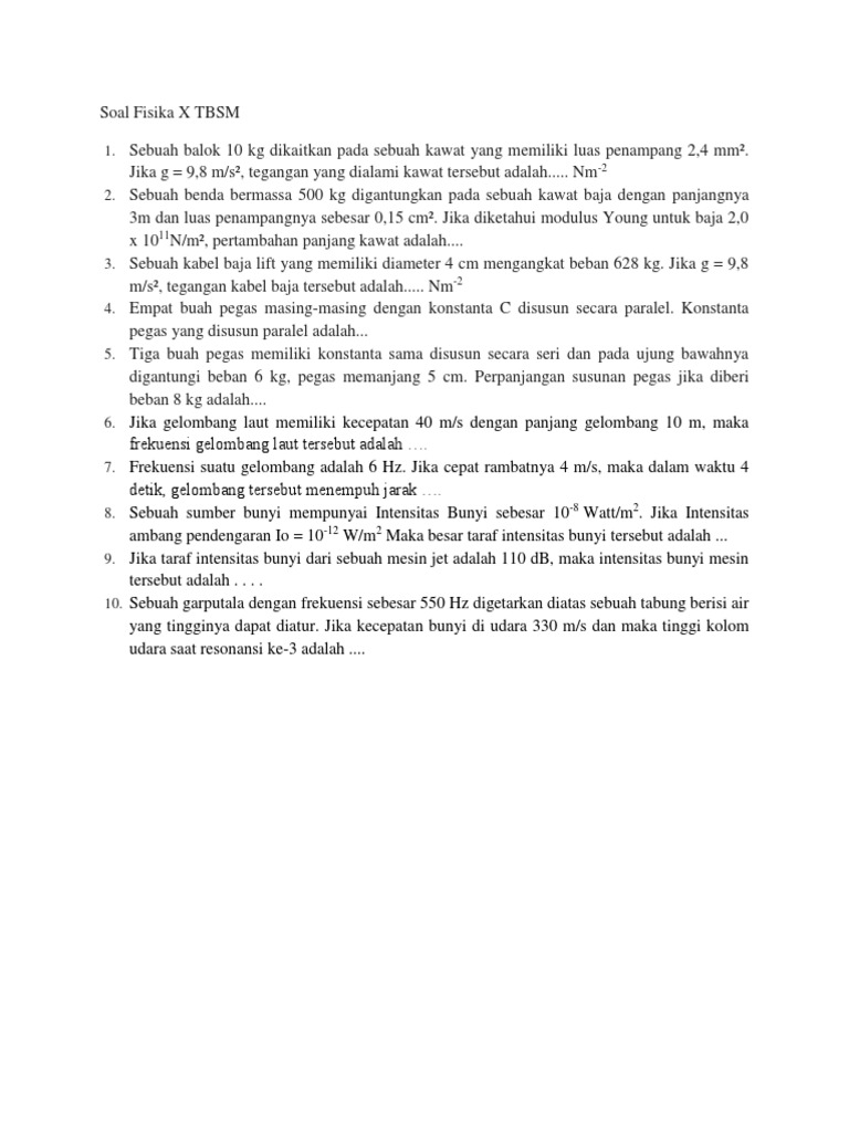 Soal Fisika X TBSM | PDF