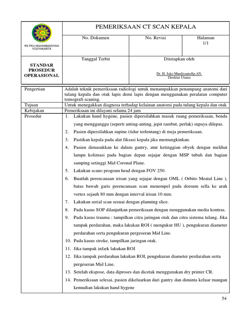 001 SOP CT Scan Kepala | PDF