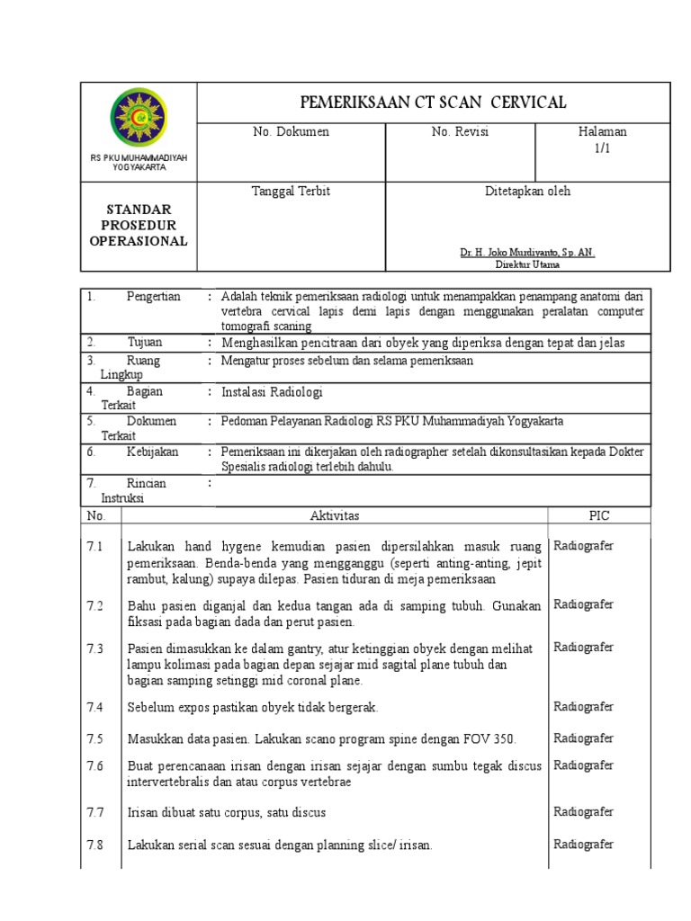 002 SOP CT Scan Cervical | PDF