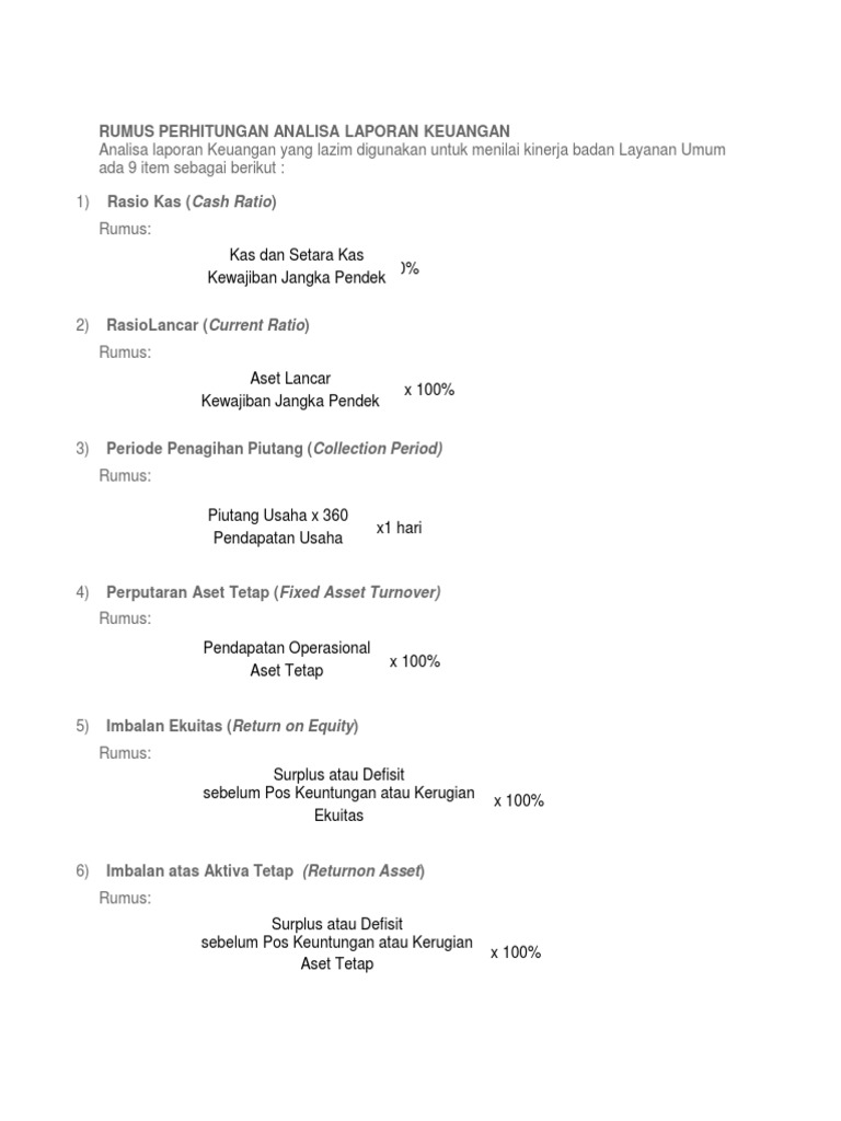 Rumus Perhitungan Analisa Laporan Keuangan | PDF