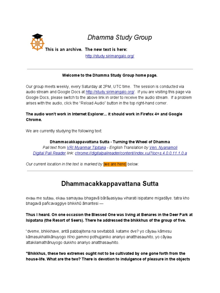 Dhamma Study Text 1: Dhammacakkappavattana Sutta | PDF | Noble ...