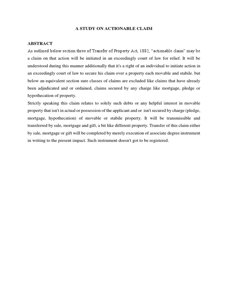 A Study On Actionable Claim | PDF