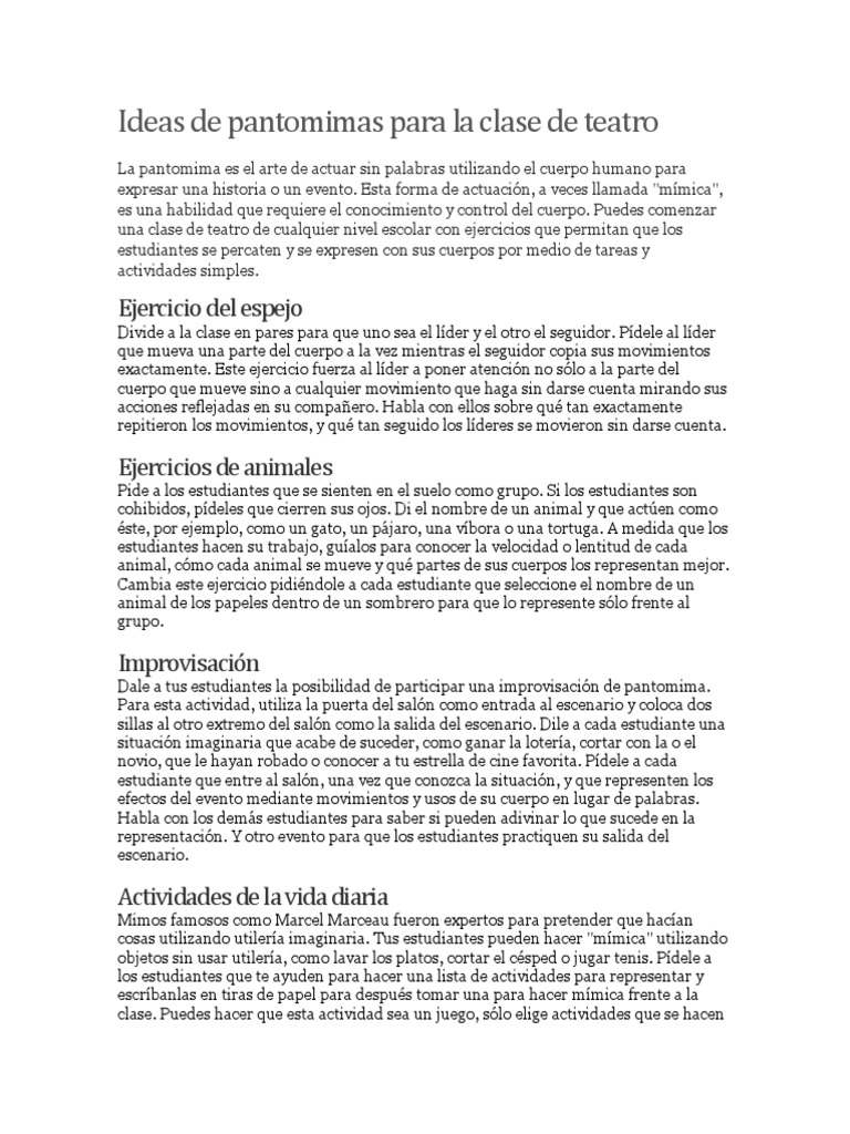 Ideas de Pantomimas para La Clase de Teatr1 | PDF | Improvisación | Teatro