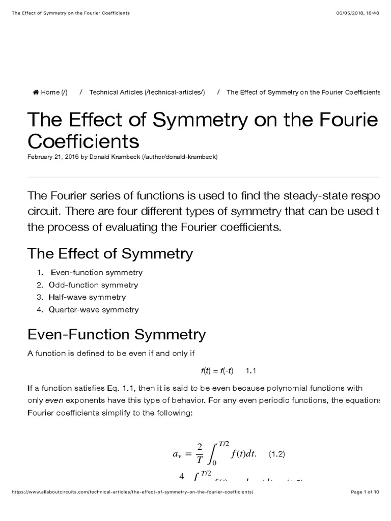 The Effect of Symmetry on Fourier Coefficients: How Even, Odd, Half-Wave, and Quarter-Wave ...