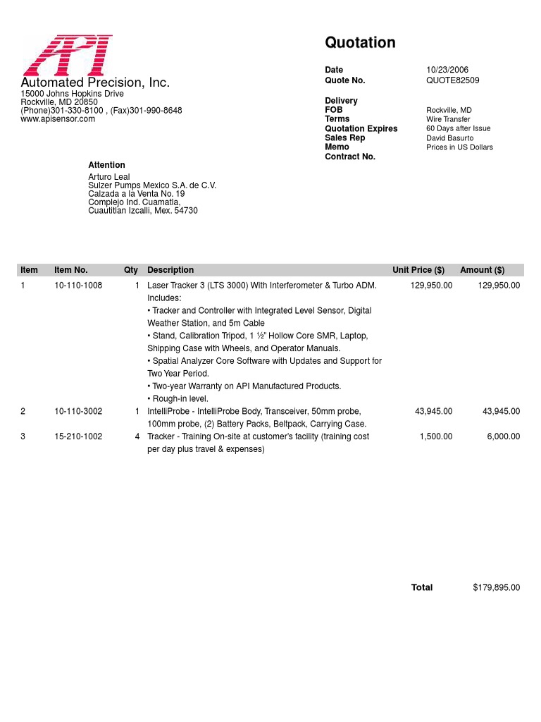 Quotation: Automated Precision, Inc | PDF | Equipment | Manufactured Goods