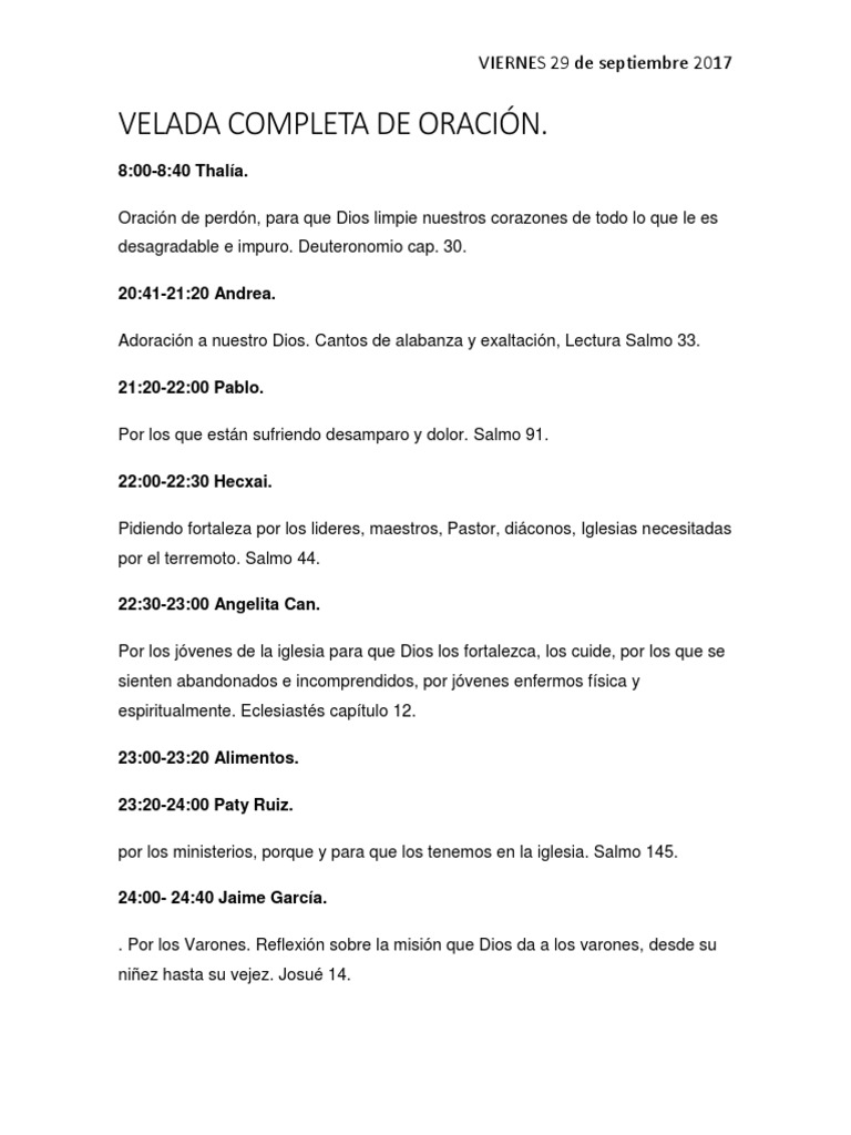 Velada de Oración: Peticiones y Reflexiones | PDF