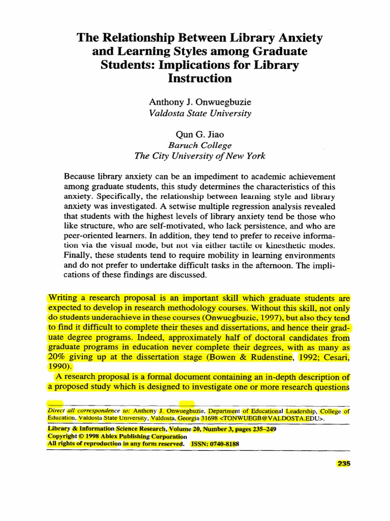 The Relation Between Library Anxiety and Learning | PDF | Learning ...