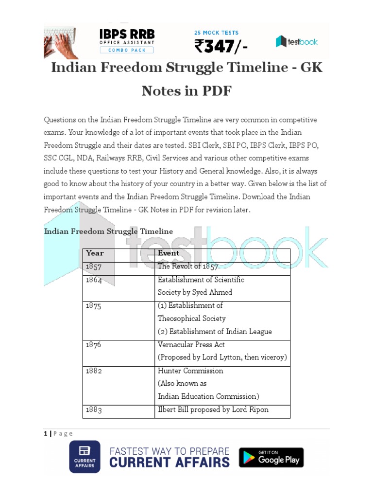 Indian Freedom Struggle Timeline | PDF | Indian Independence Movement ...