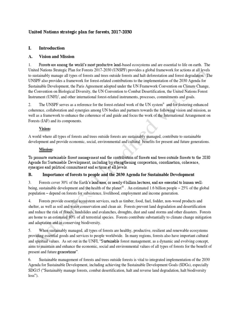United Nations Strategic Plan For Forests, 2017-2030: A. Vision and ...