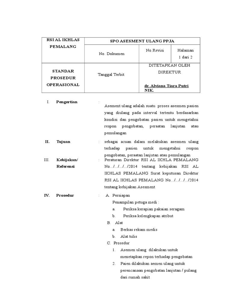 SPO Asesment Ulang PPJA | PDF