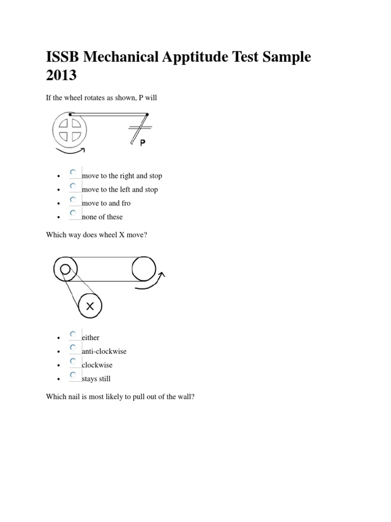 ISSB Mechanical Apptitude Test Sample 2013 | PDF