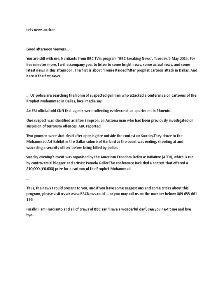 News Anchor Script for BBC Breaking News | PDF