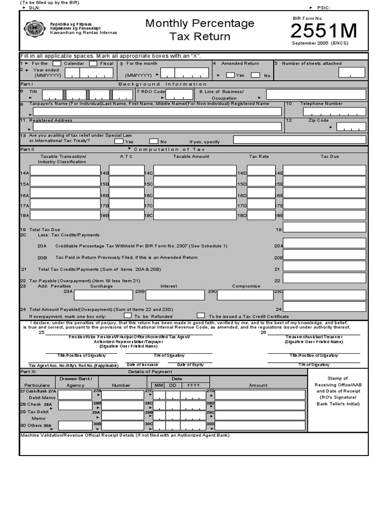 BIR Form 2551-M