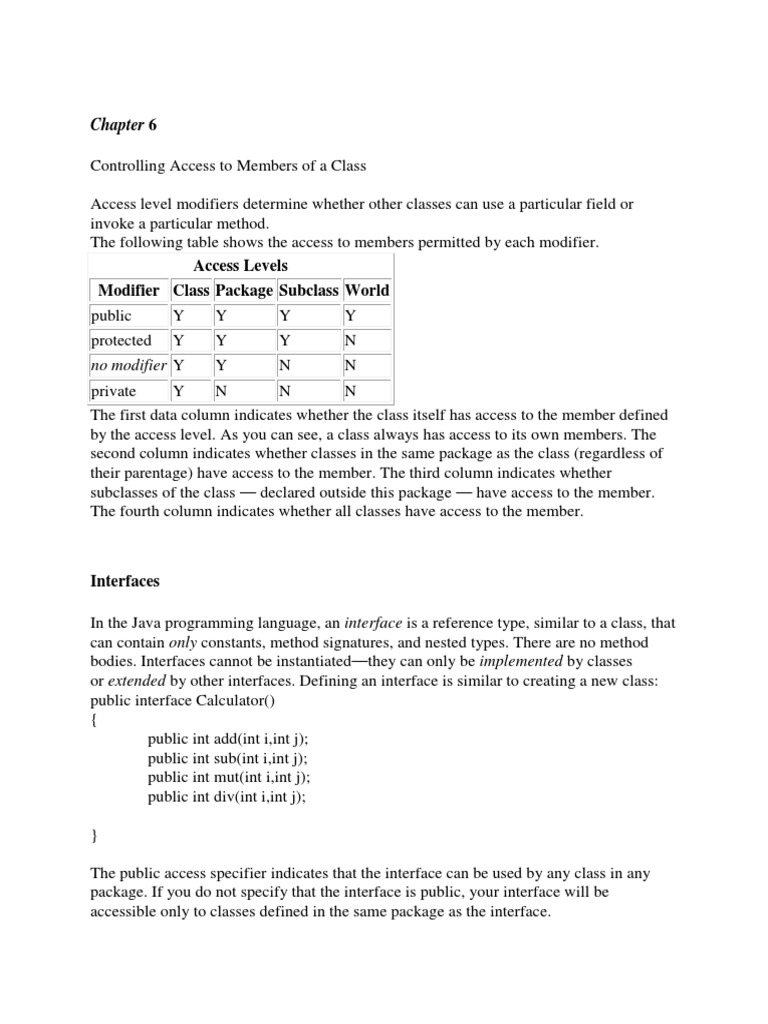 Access Levels Modifier Class Package Subclass World | PDF | Inheritance (Object Oriented ...