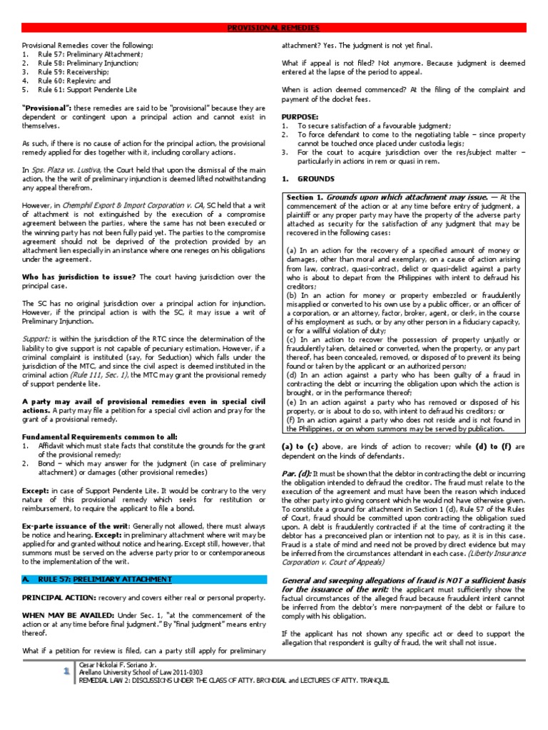 Provisional Remedies | PDF | Injunction | Foreclosure