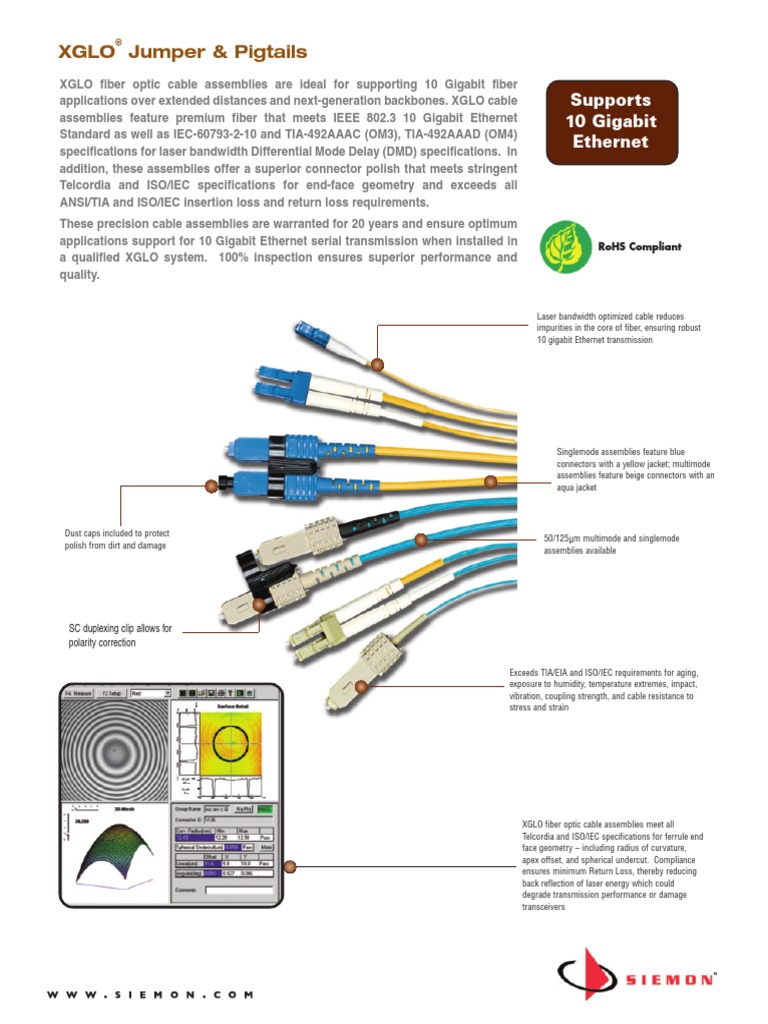 Siemon Xglo Jumper and Pigtails Spec Sheet | PDF | Optical Fiber ...