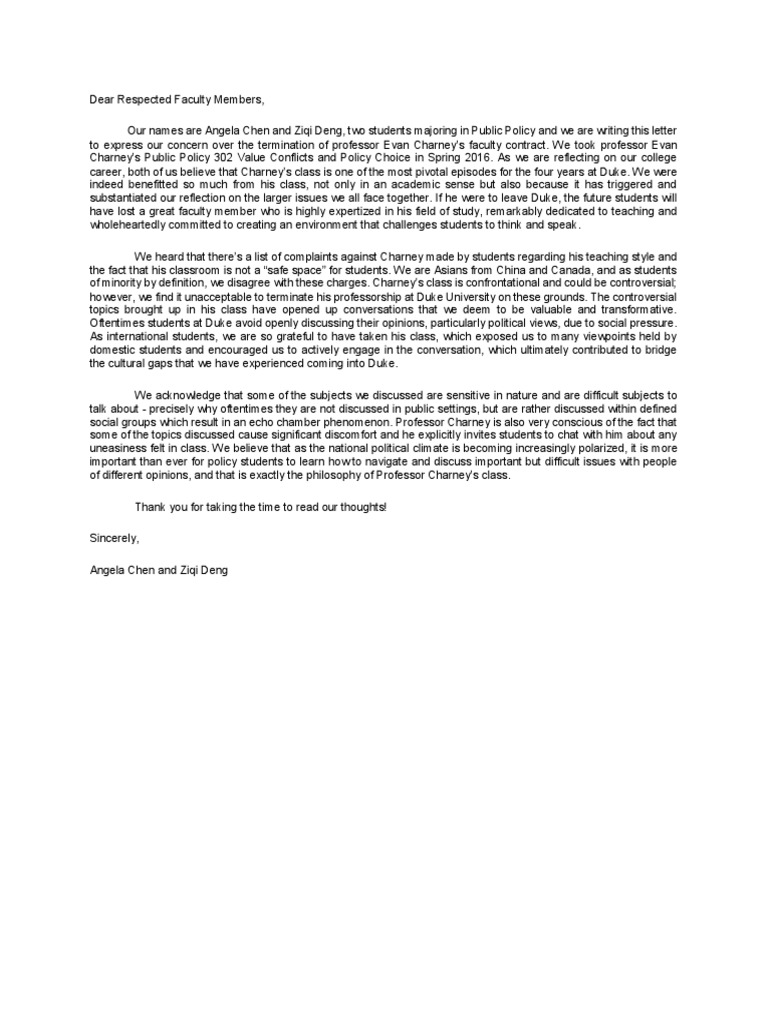 Duke Students Ziqi Deng and Angela Chen Ask University To Rehire ...