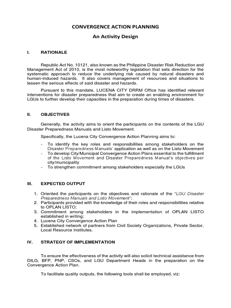 Activity Design Convergence Action Planning | PDF | Emergency ...