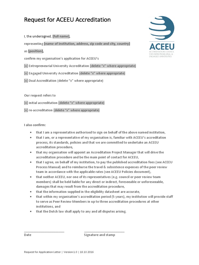 ACEEU Request For Accreditation Letter v1.0 | PDF | Common Law ...