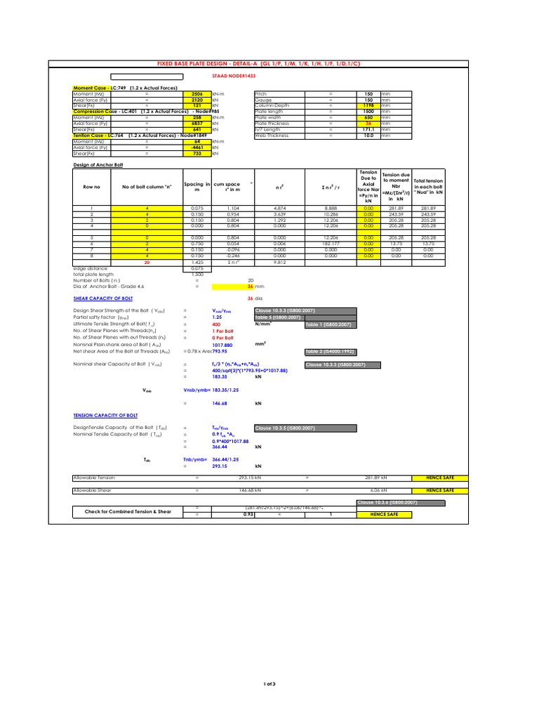 Fixed Base Plate Design Details | PDF | Screw | Bending