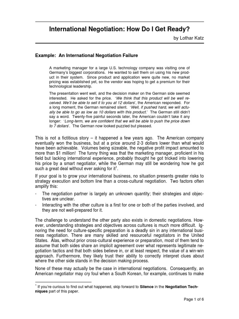 International Negotiation: How Do I Get Ready? | PDF | Negotiation ...