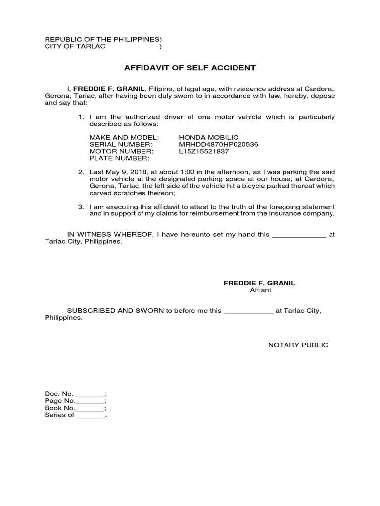 Affidavit of Self Accident | PDF