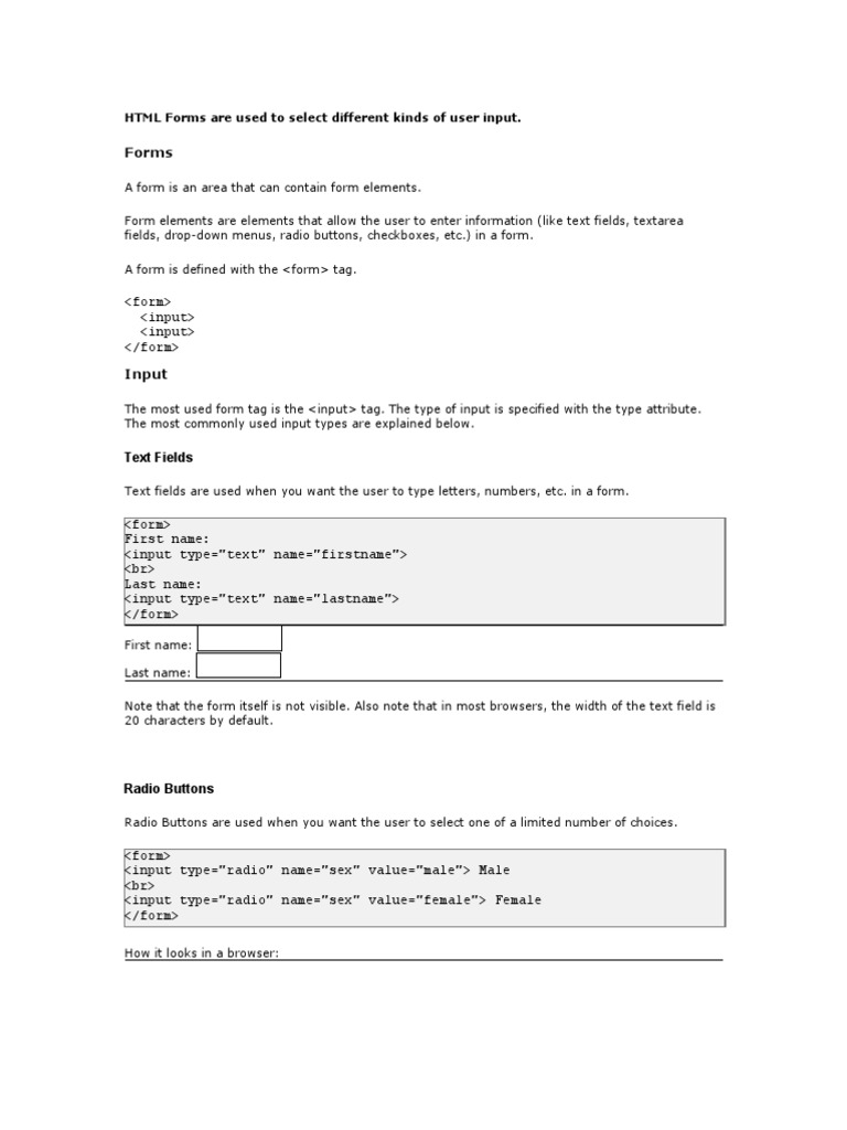 Forms: HTML Forms Are Used To Select Different Kinds of User Input ...