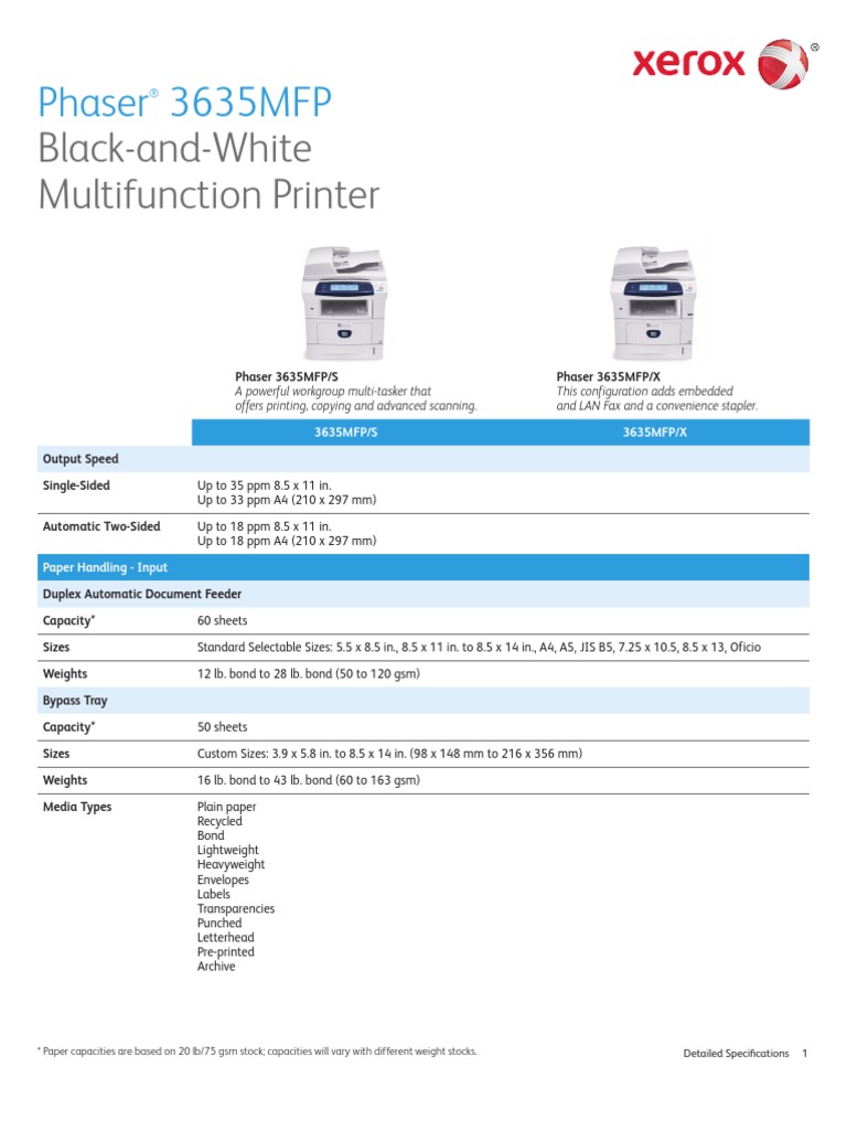 Phaser 3635 MFP Spec | PDF | Fax | Image Scanner
