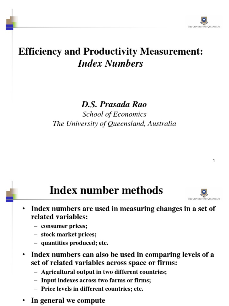 Efficiency and Productivity Measurement:: Index Numbers | PDF | Price Indices | Index (Economics)