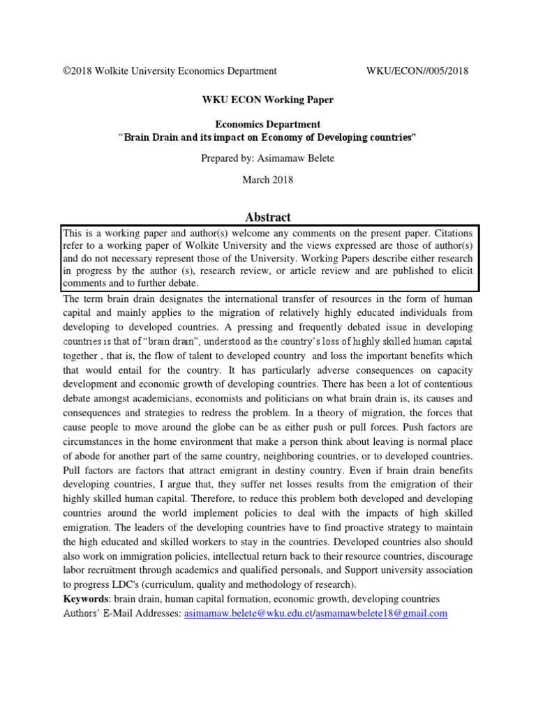 Brain Drain and Its Impact On Economy of Developing Countries | PDF ...