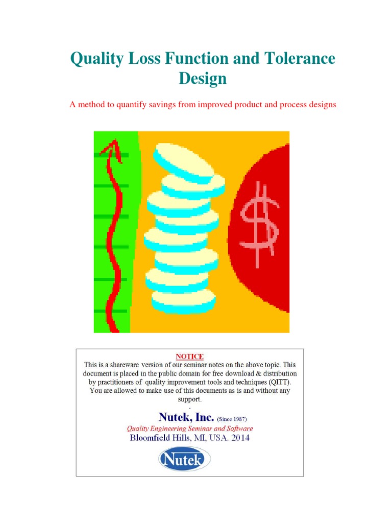 Taguchi Loss Function & Savings | PDF | Engineering Tolerance | Signal To Noise Ratio