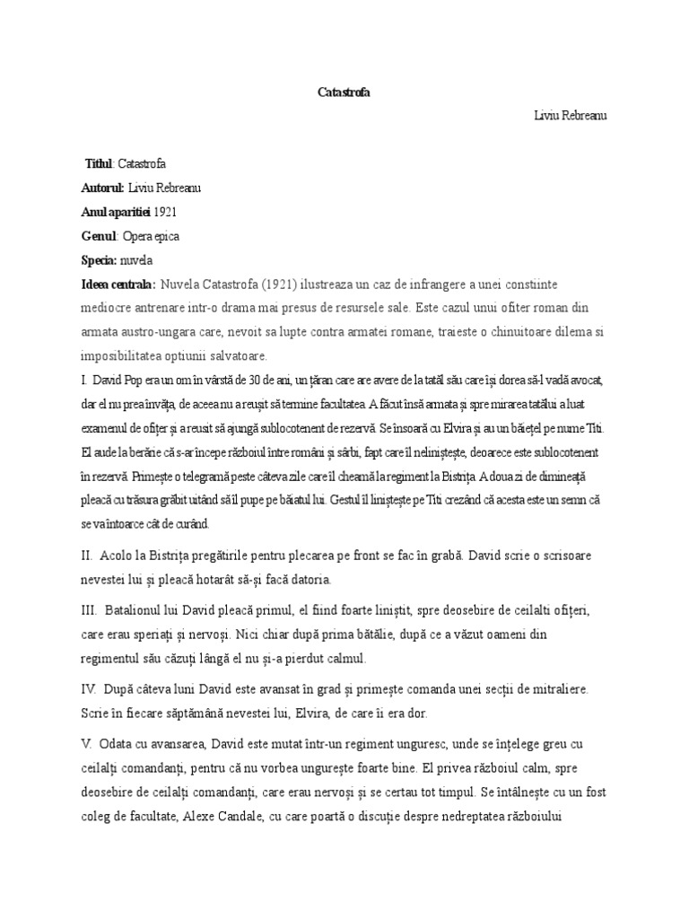Catastrofa Liviu Rebreanu | PDF | Poesía