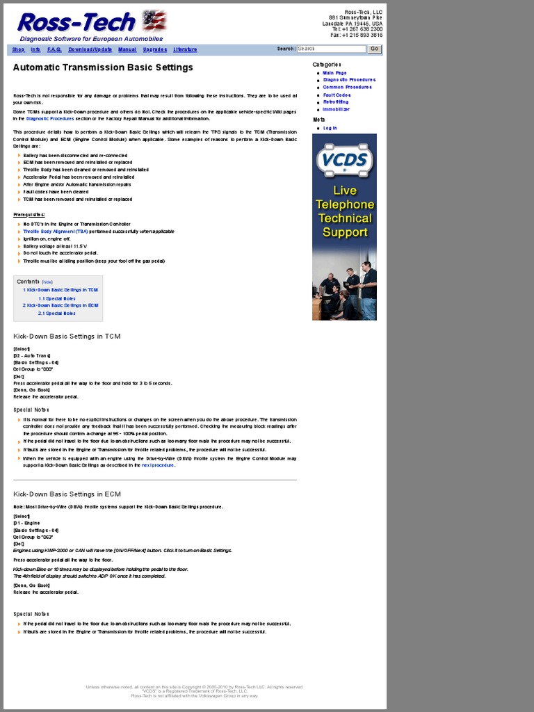 Automatic Transmission Basic Settings - Ross-Tech Wiki | PDF | Automatic Transmission | Throttle