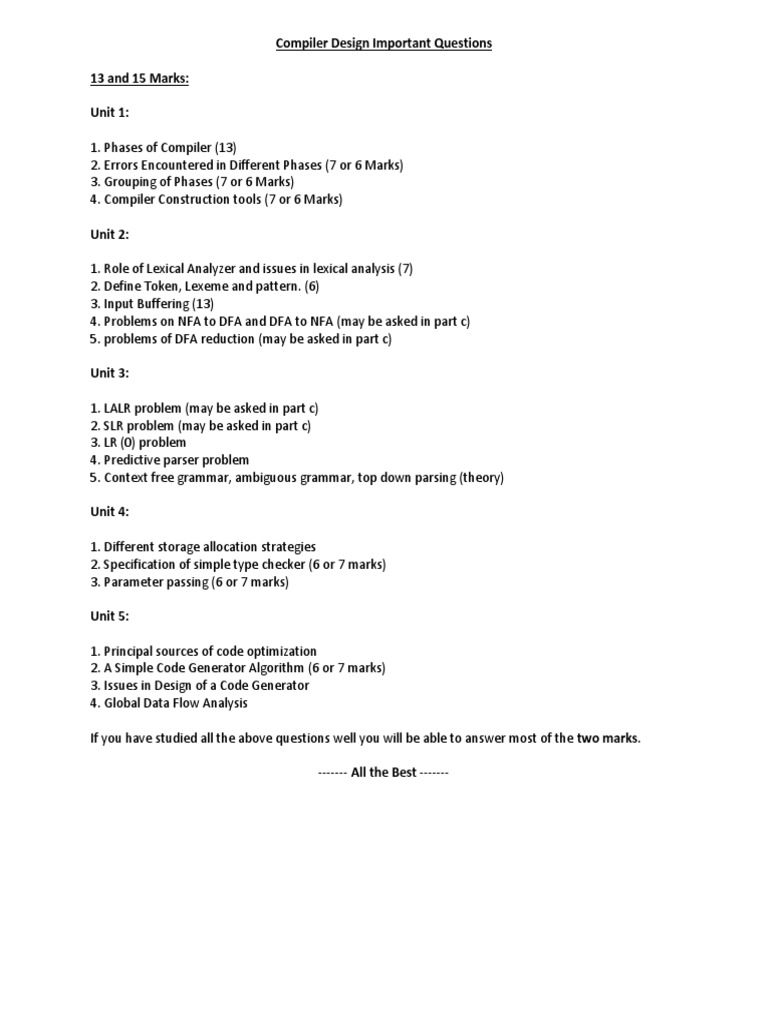 Compiler Design Important Questions | PDF | Parsing | Formalism (Deductive)