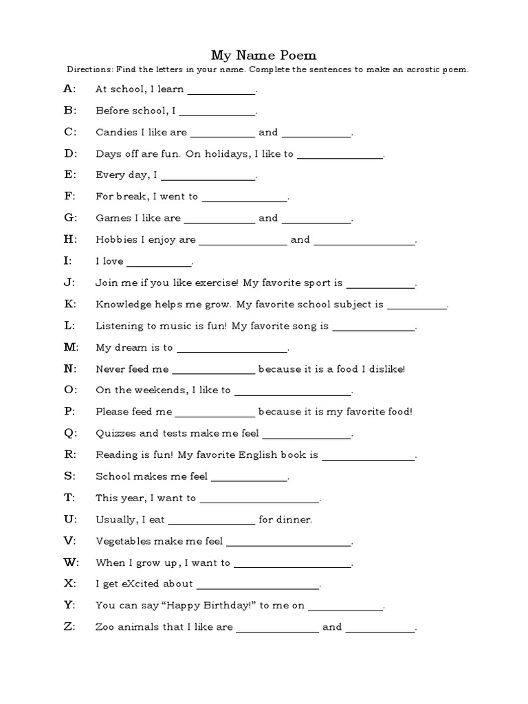 My Name Acrostic Poem Template | PDF