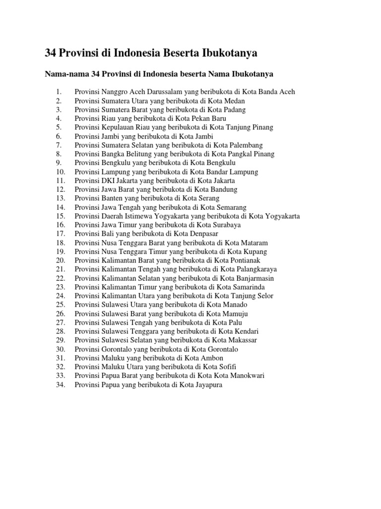 34 Provinsi Di Indonesia Beserta Ibukotanya | PDF