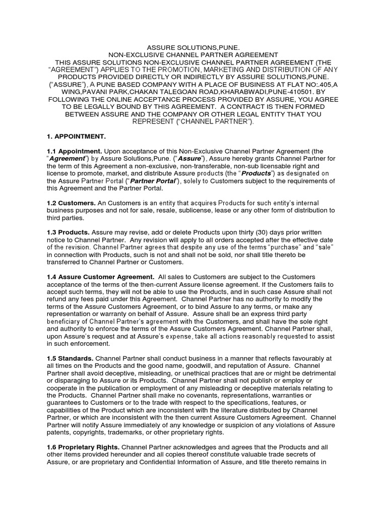 Agreement For Channel Partners | Download Free PDF | Indemnity | Trademark