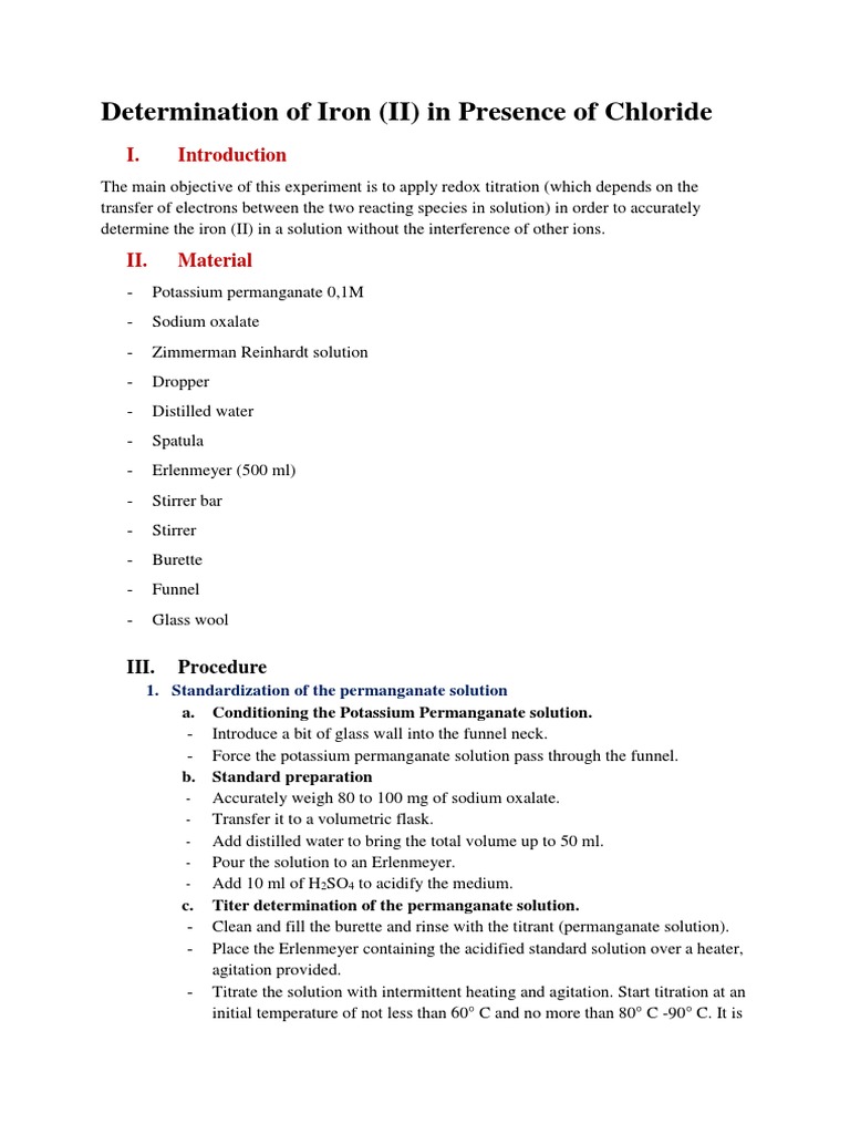 Lab5 - Determination of Iron | PDF | Titration | Chemistry