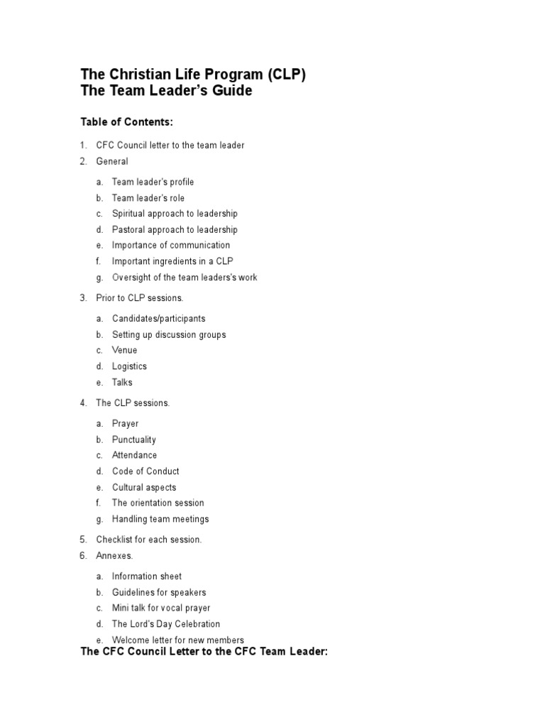 SFC CLP Team Leaders Guide | PDF | Prayer