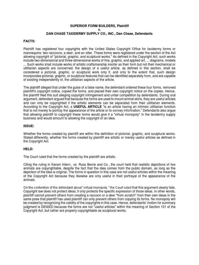 Copyright Ruling on Taxidermy Forms | PDF | Copyright Law Of The United ...