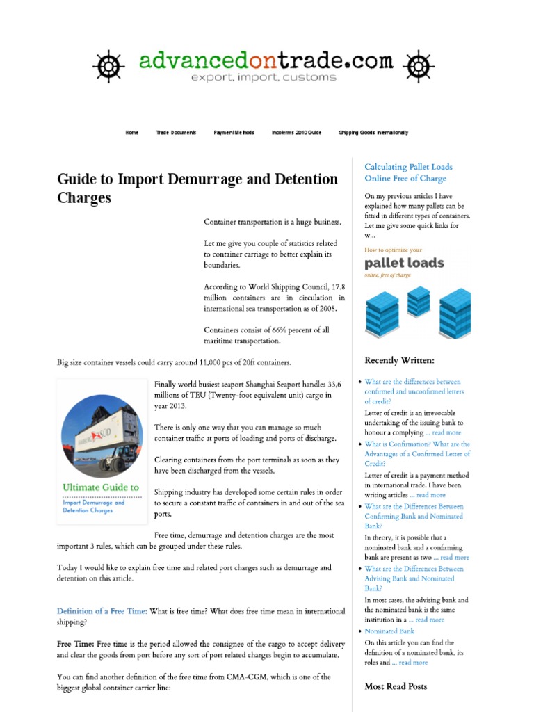 Demurrage and Detention Importing | PDF