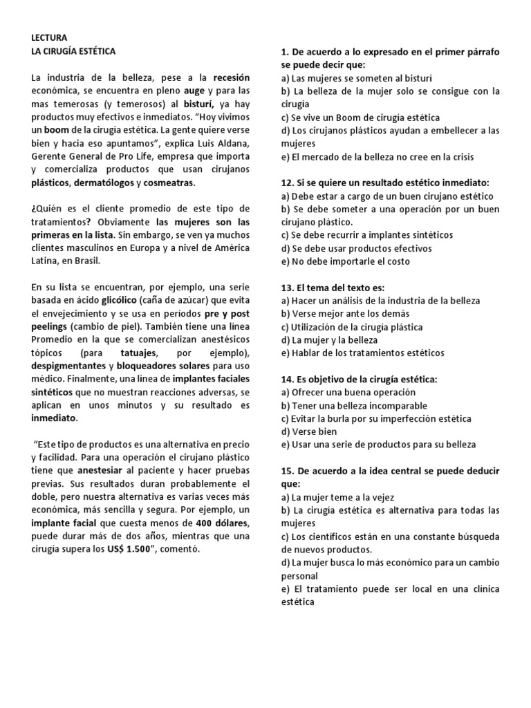 Cirugía Estética y Alternativas Económicas | PDF | Cirugía plástica ...