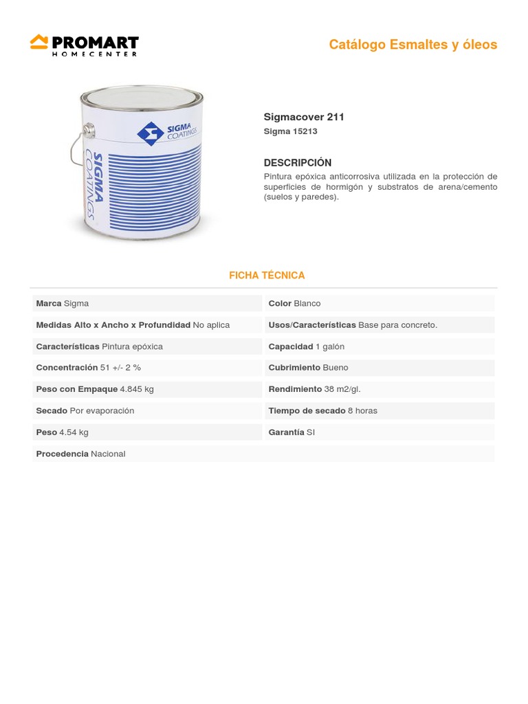 Catálogo Esmaltes y Óleos: Sigmacover 211 | PDF