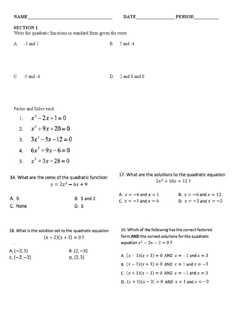 Quadratic Functions in Standard Form | PDF | Teaching Methods & Materials