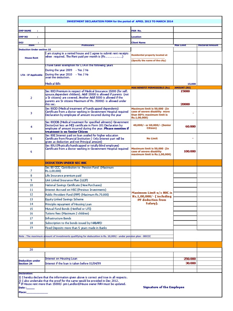 Investment Declaration Form For FY - 2017-18 | PDF | Loans | Bonds ...